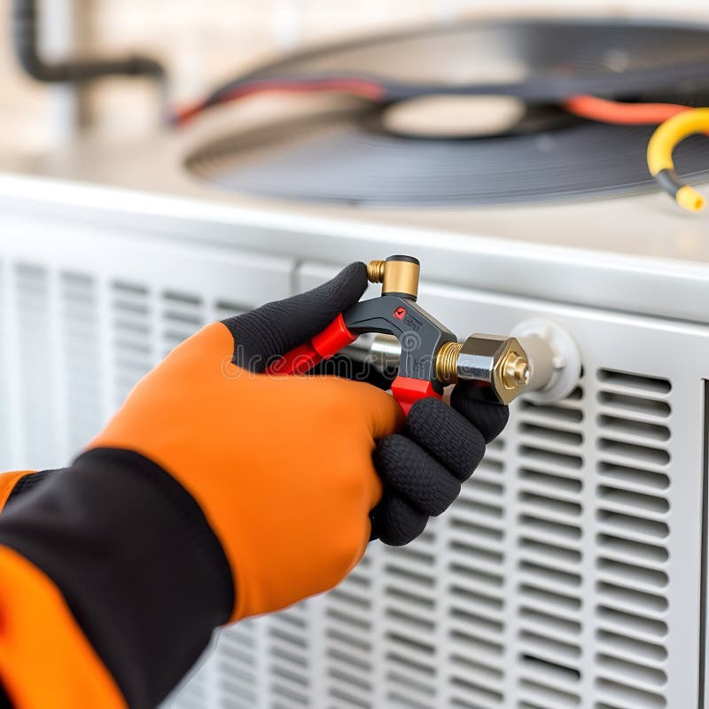 A Technician Wearing Gloves Using an HVAC Clamp Tool To Secure a ...