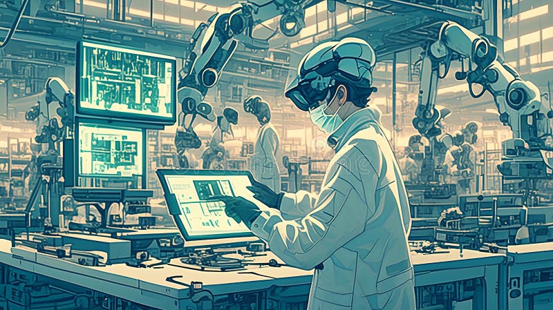 Technician in Laboratory with Advanced Equipment and Robotic Systems ...