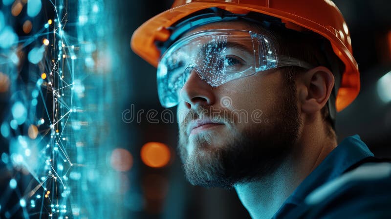Technician Wearing Safety Gear, Analyzing Fiber Optic Network ...