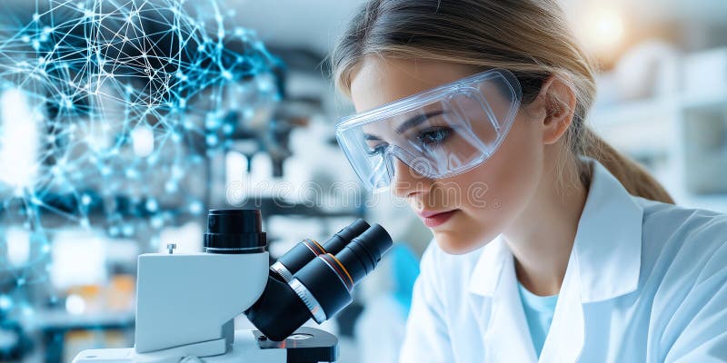 A Technician Wearing Safety Goggles is Focused on Analyzing Samples ...