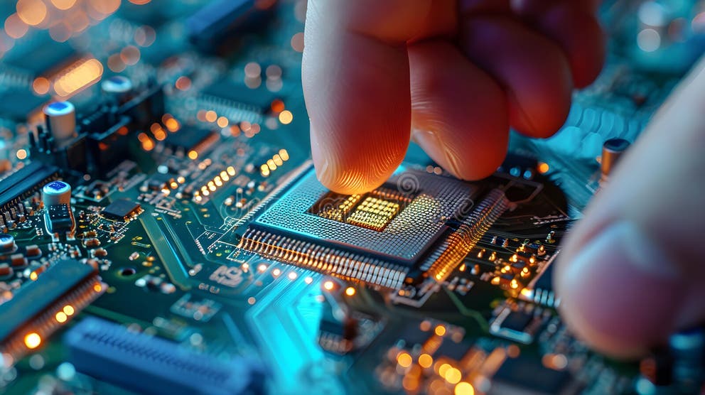 The Technician Will Place the CPU in the Socket by Generative AI Stock ...