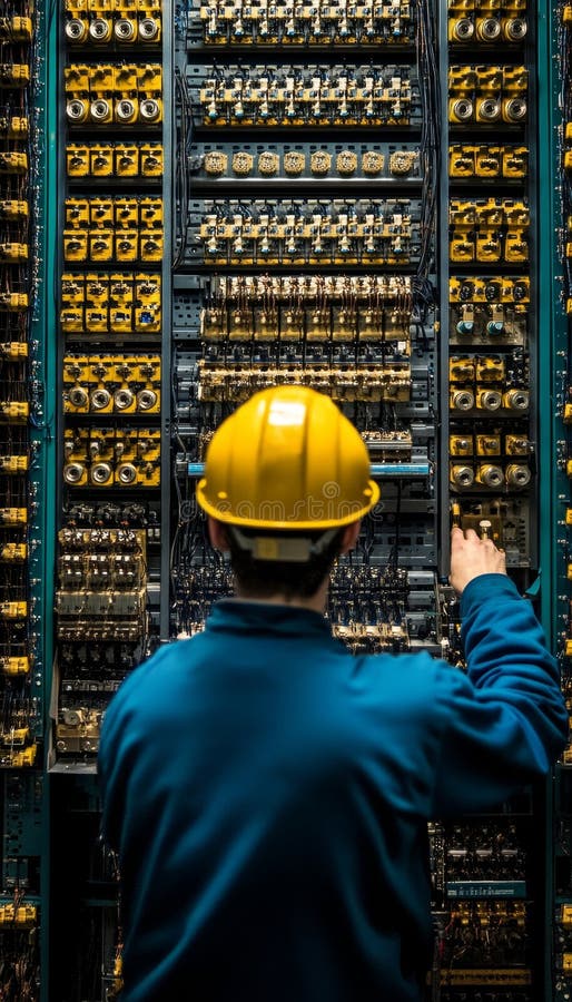 Technician at Work Monitoring and Controlling Power and Safety Systems ...