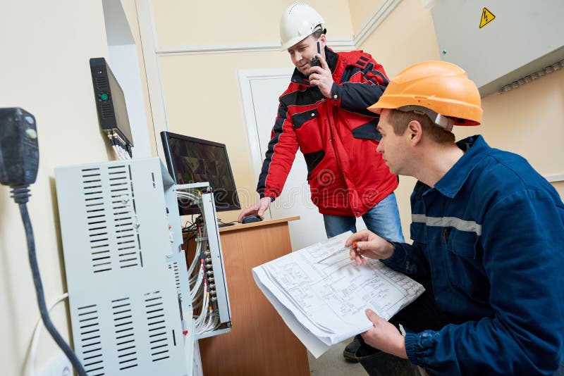 Technician Worker Adjusting Video Surveillance System Stock Photo ...