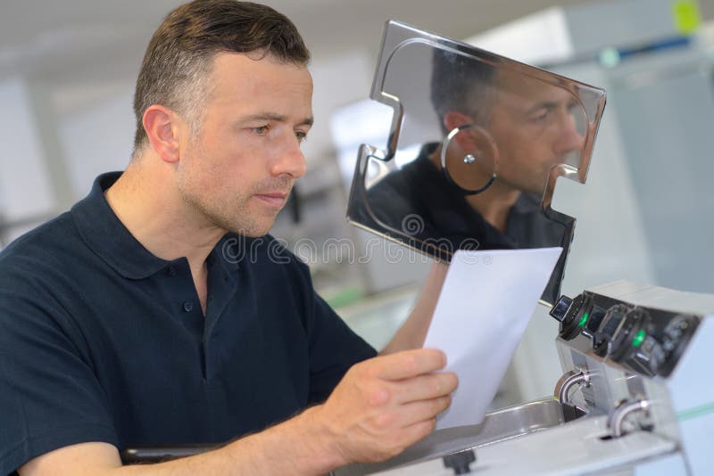 Technician Worker Checking Metal Machine Stock Image - Image of tool ...
