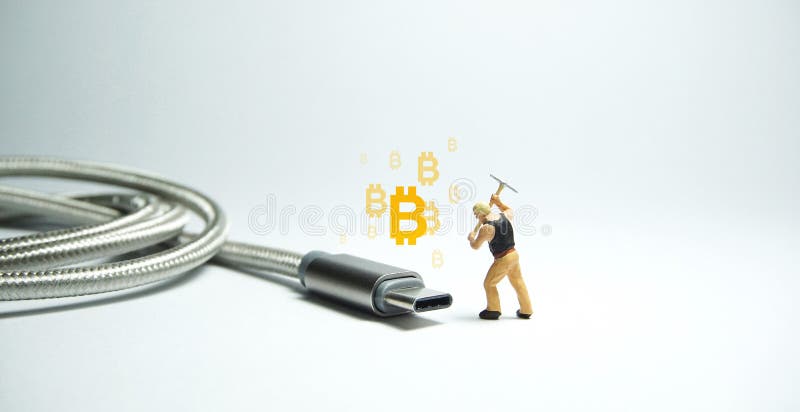 Technician Worker Figure Standing in Front of Usb USB Type C Cable. it ...