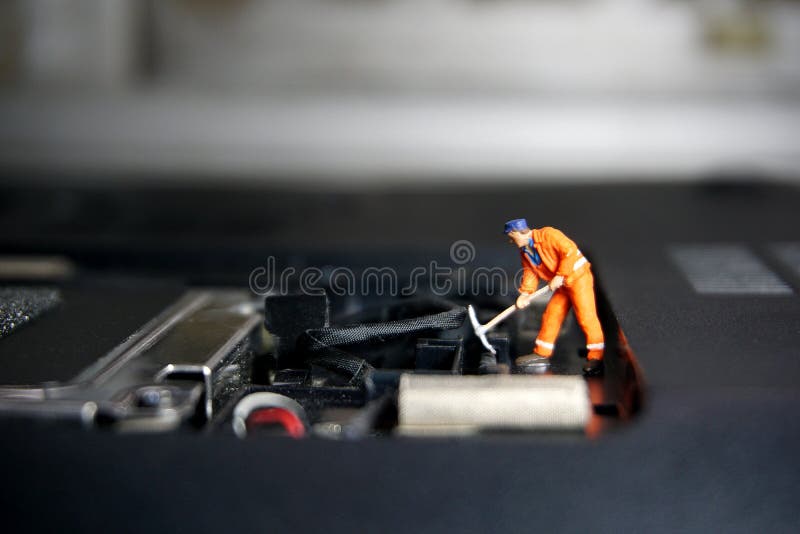 Technician Worker Figure Standing on a Old Usb Flash Drive. it Support ...