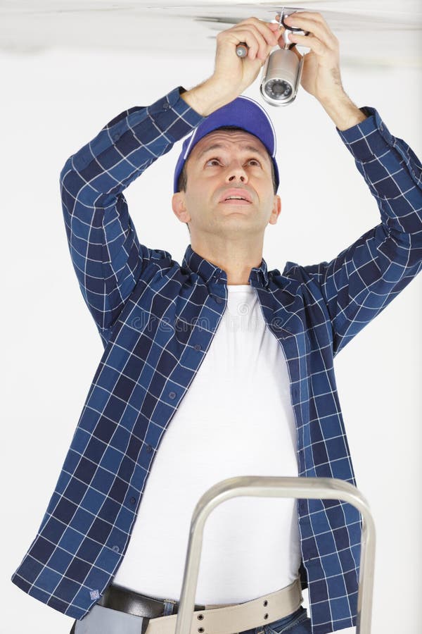 Technician Worker Installing Video Surveillance Stock Photo - Image of ...