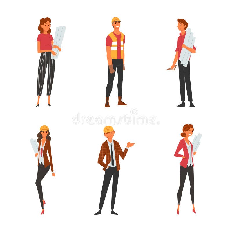 Technician Workers and Engineers Set. Builder, Architect, Engineer ...