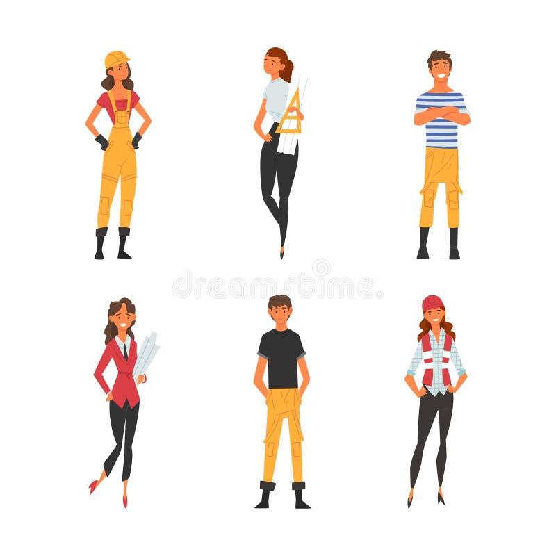 Technician Workers and Engineers Set. Builder, Architect, Engineer ...