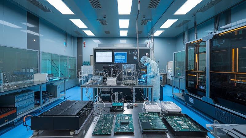 Technician Working in a Cleanroom Laboratory Testing and Repairing ...