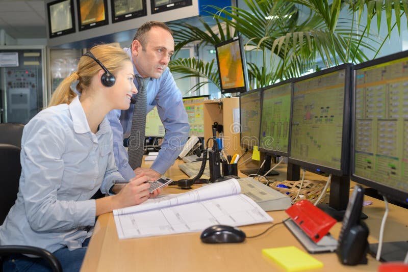 Technician Working in Control Room Stock Image - Image of room, studio ...