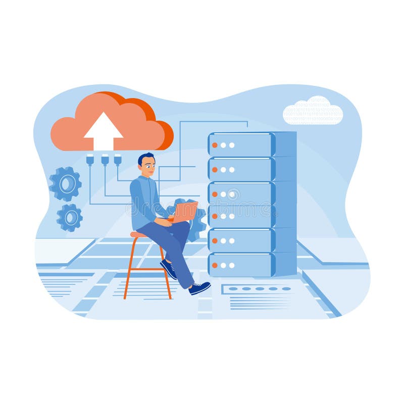 Technician Working in Data Center Room. Uses Cloud Technology To Store ... Technician Working in Data Center Room. Uses Cloud Technology To Store ...