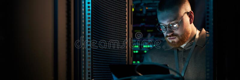 It Technician Working in Data Server Room Stock Image - Image of ...