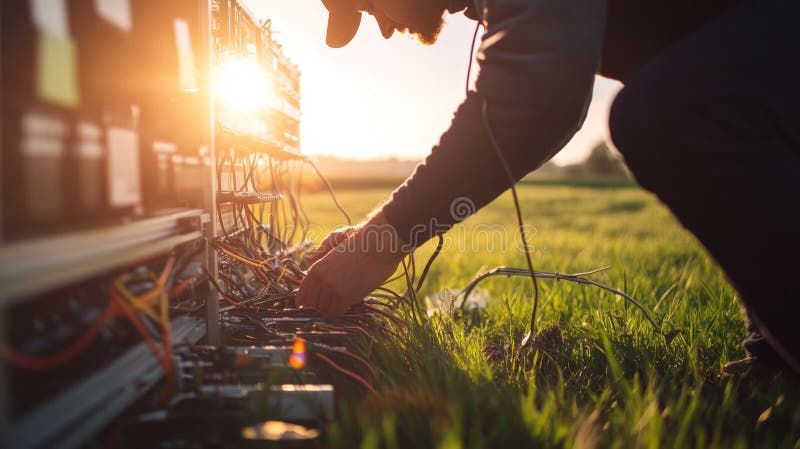 Technician Working Close Up on Wiring in Natural Light Setting Stock ...