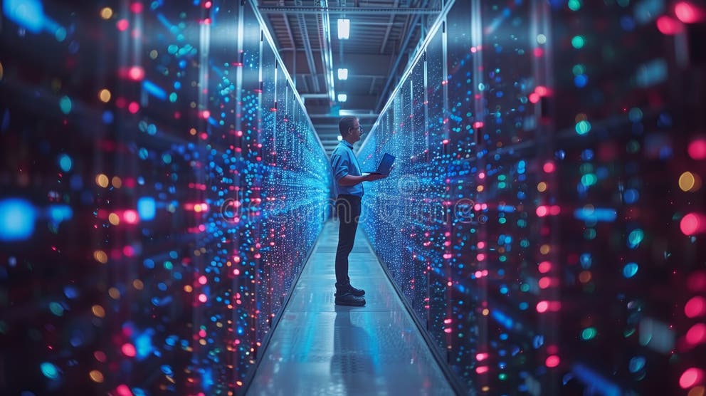 It Technician Working in a Modern Data Center Stock Photo - Image of ...