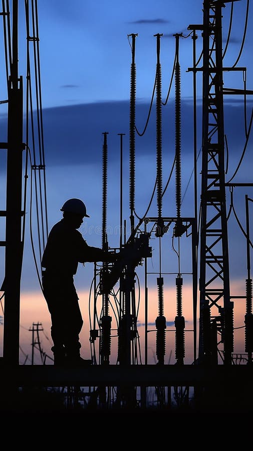 Technician Working on a Power Substation during a Maintenance Blackout ...