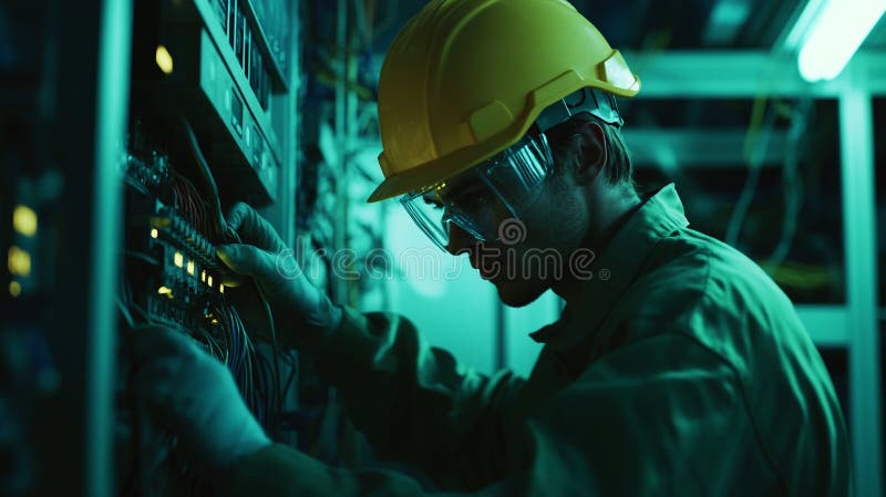 Technician Working on Server Rack Network Maintenance Data Center Stock ...