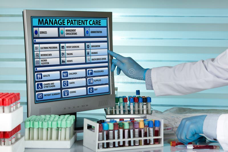 Doctor Touching Screen in Computer of the Laboratory Stock Image ...
