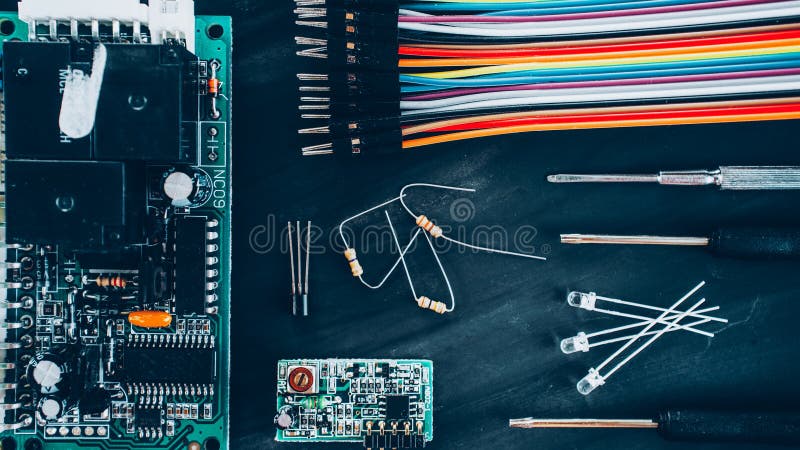 Technician Workplace Electronic Components Tools Stock Photo - Image of ...