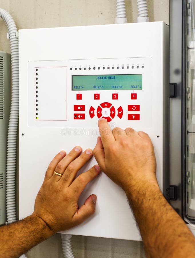 A Technician Works Box Panel System Fire Stock Photo - Image of hazard ...