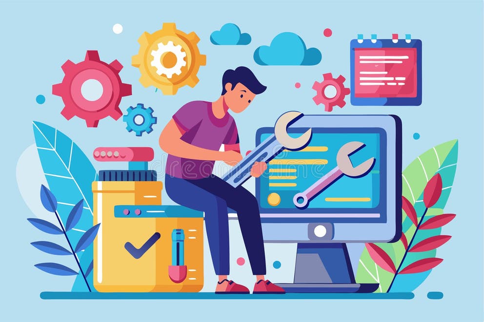 A Technician Works on a Computer, Using Tools To Resolve Technical ...