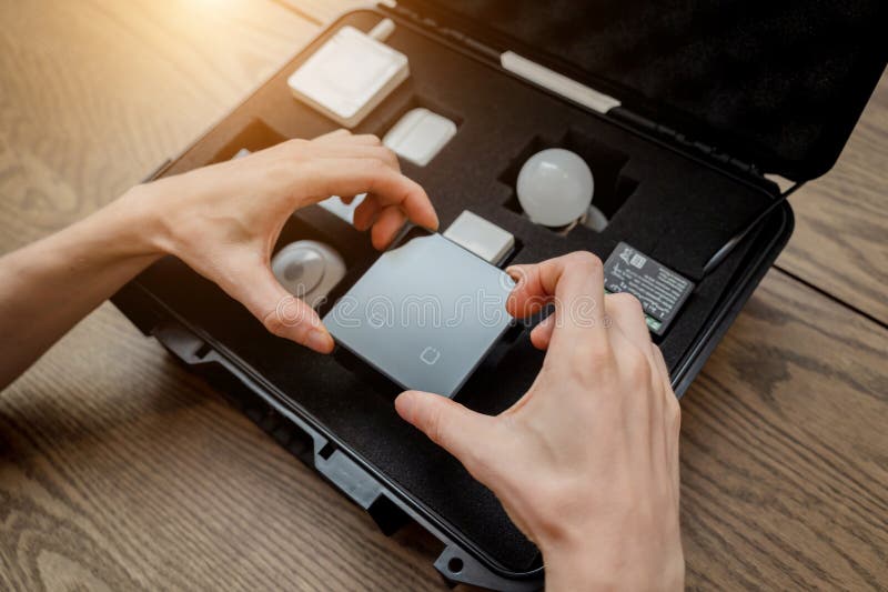 A Technician Works with a Demo Kit of the Smart Home System Stock Photo ...