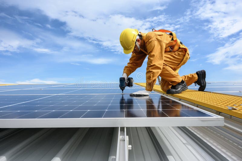 Technician Young Wearing Safety Protective Clothing on Walkway and ...