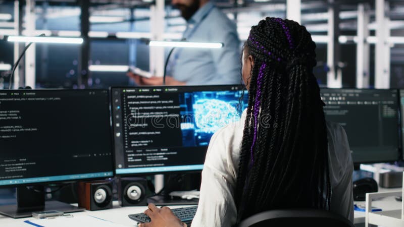 Technicians in Data Center Review AI Diagnostics, Analyzing Neural Networks Stock Video - Video ...