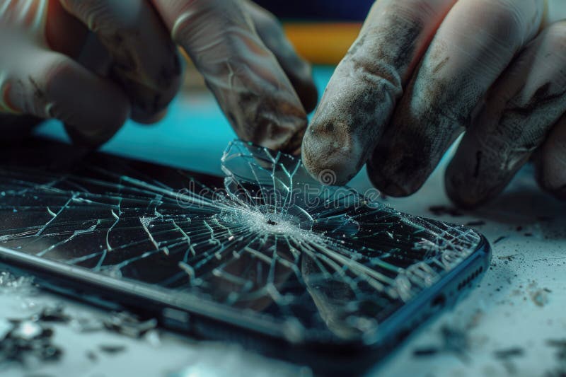 Close-up of Technician Replacing Cracked Smartphone Screen with a New ...