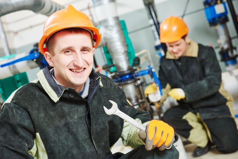 Technicians of Heating System in Boiler Room Stock Photo - Image of ...