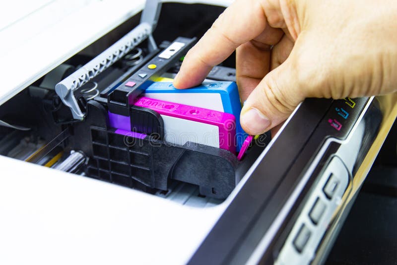 Technicians are Install Setup the Ink Cartridge of a Inkjet Printer the ...