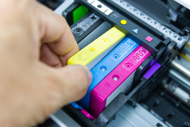 Technicians are Installing the Color Printer Inkjet Cartridge Stock ...