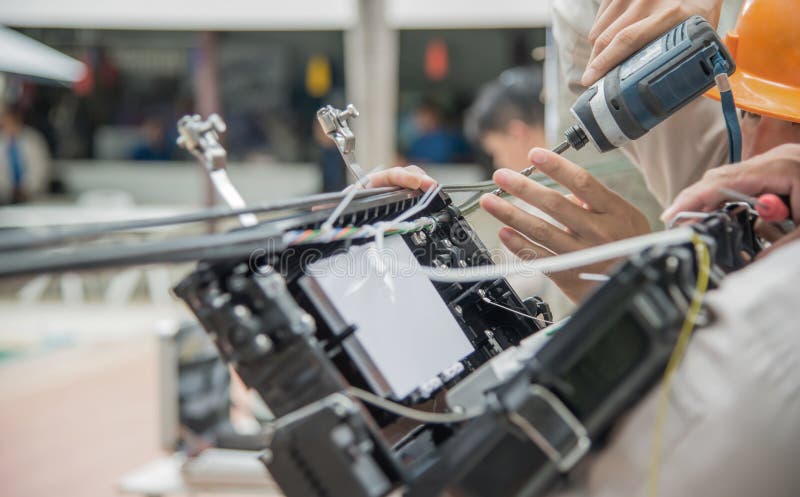 Technicians are Installing Optic Fiber. Stock Image - Image of fttx ...