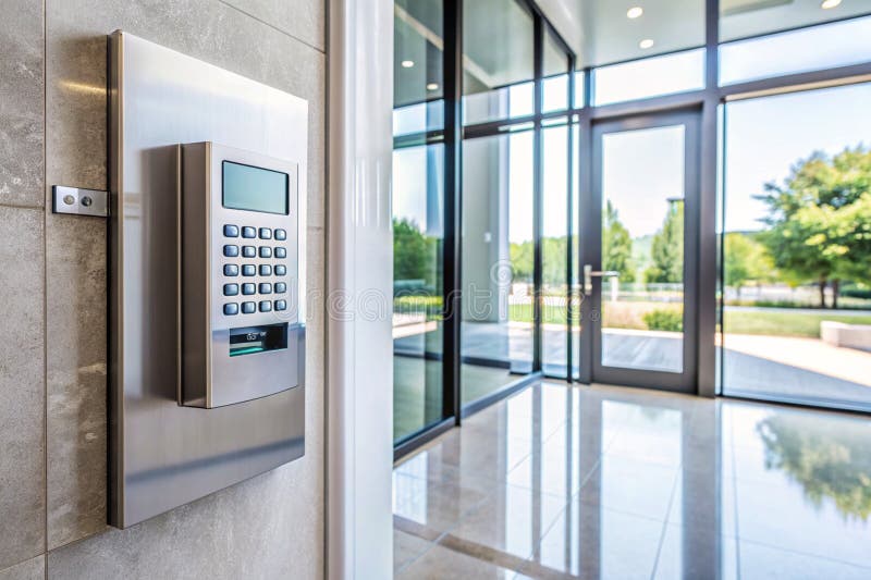 Technicians Installing a Secure Entry System at a Corporate Office ...