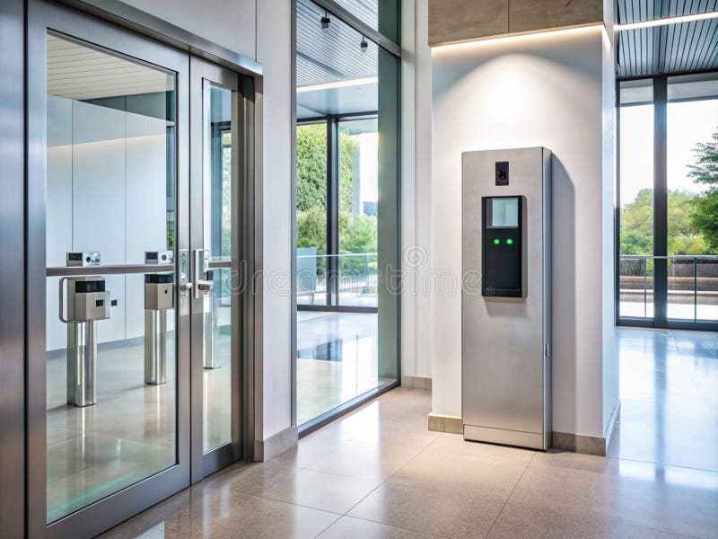 Technicians Installing a Secure Entry System at a Corporate Office ...