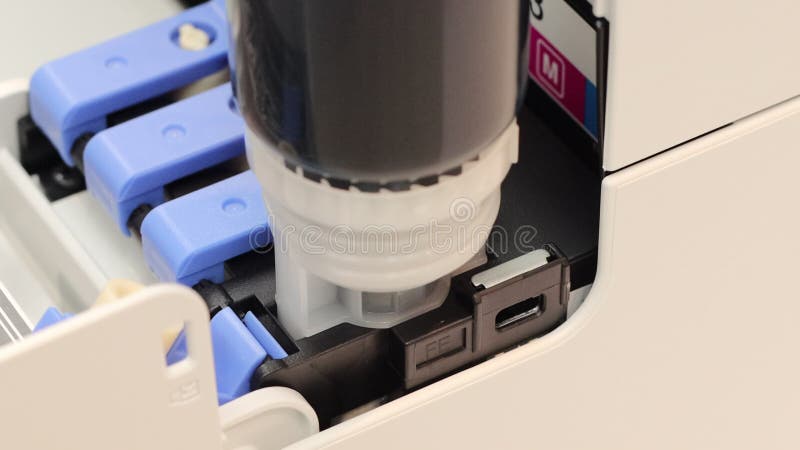 Technicians are Installing Setup the Ink and Insert Ink into the Fill ...