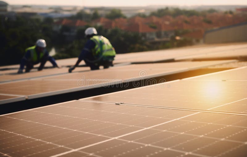 Technicians Installing Solar Panels on the Roof Stock Image - Image of ...