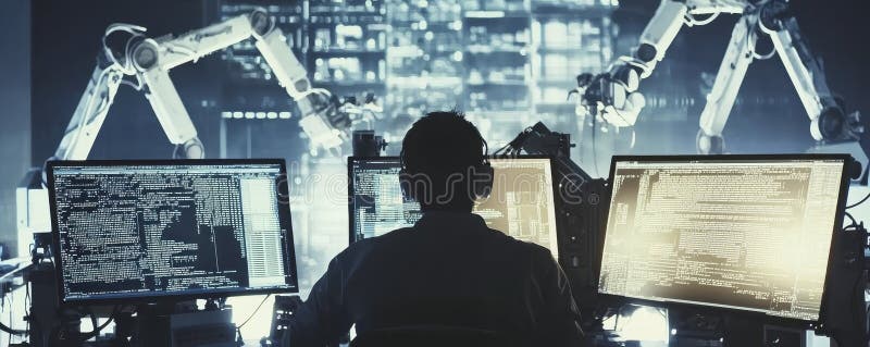 Technicians Performing Maintenance and Programming Tasks in High-Tech ...