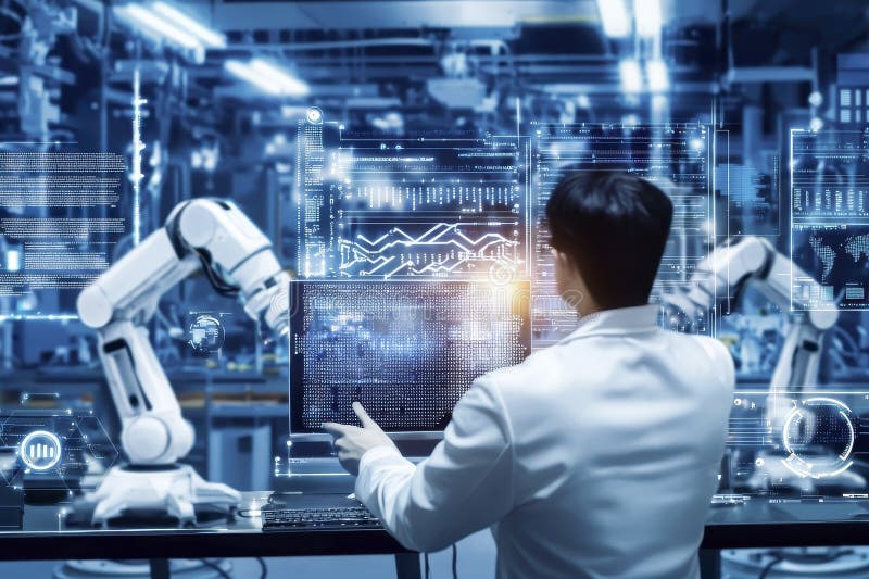 Technicians Performing Maintenance and Programming Tasks in High-Tech ...