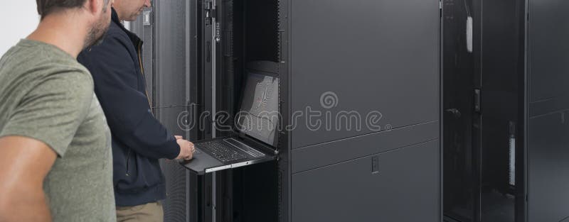 Technicians Team Updating Hardware Inspecting System Performance in ...