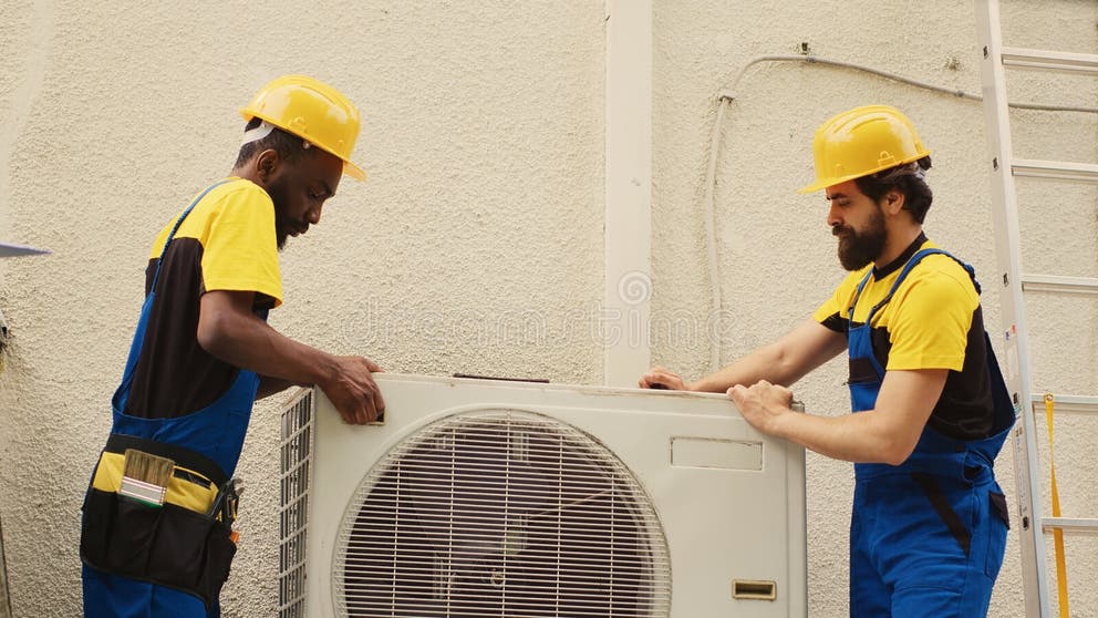 Technicians Teamworking on Hvac System Stock Photo - Image of ...