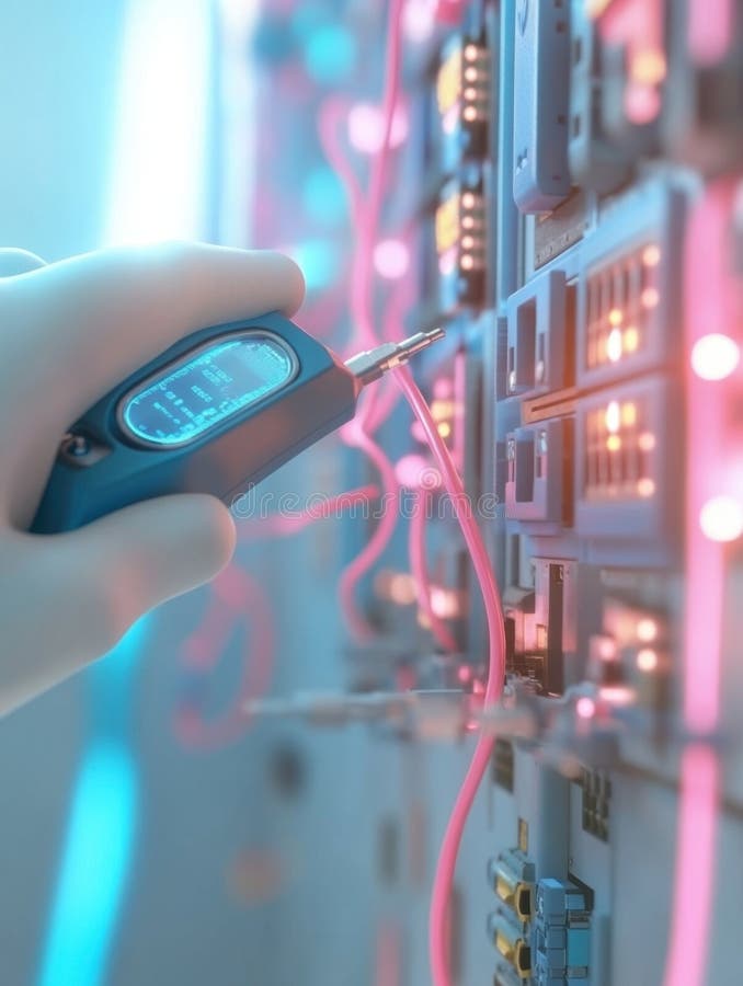 Technicians Using Digital Multimeter Testing Servers in a Brightly Lit ...