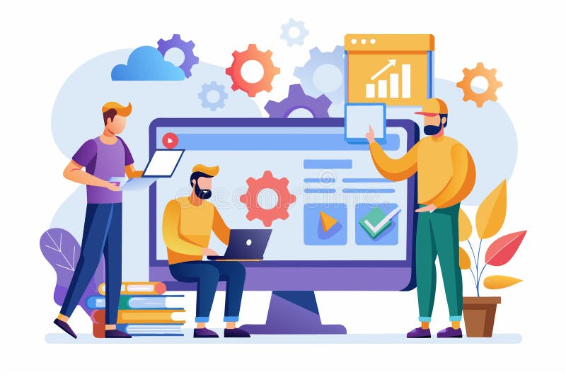 Technicians Work Collaboratively in a Tech Workspace To Resolve Website ...