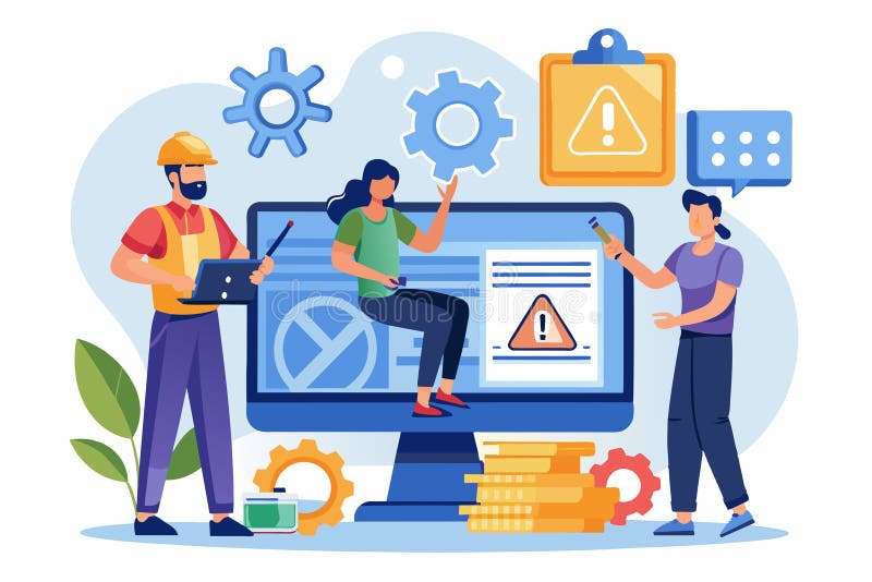 Technicians Work Together To Identify and Fix Errors Displayed on a ... Technicians Work Together To Identify and Fix Errors Displayed on a ...
