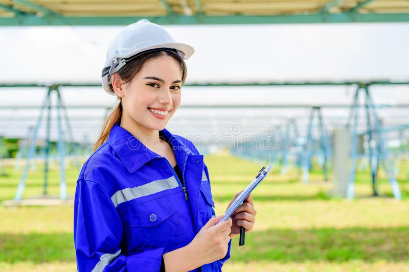 Technicians Workers Installing Solar Panels at Solar Cell Farm Stock ...