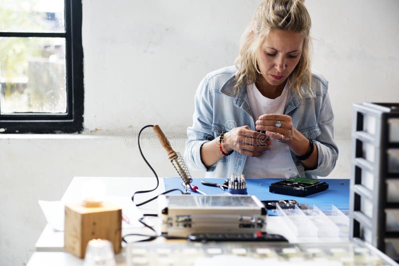 Technicians Working on Computer Hard Disk Stock Image - Image of ...