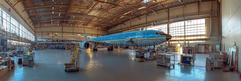 Large Aircraft Being Serviced Inside an Expansive Hangar during ...