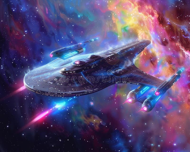 Technicolor Nebulae Shimmering As the Ship Navigates through Their ...