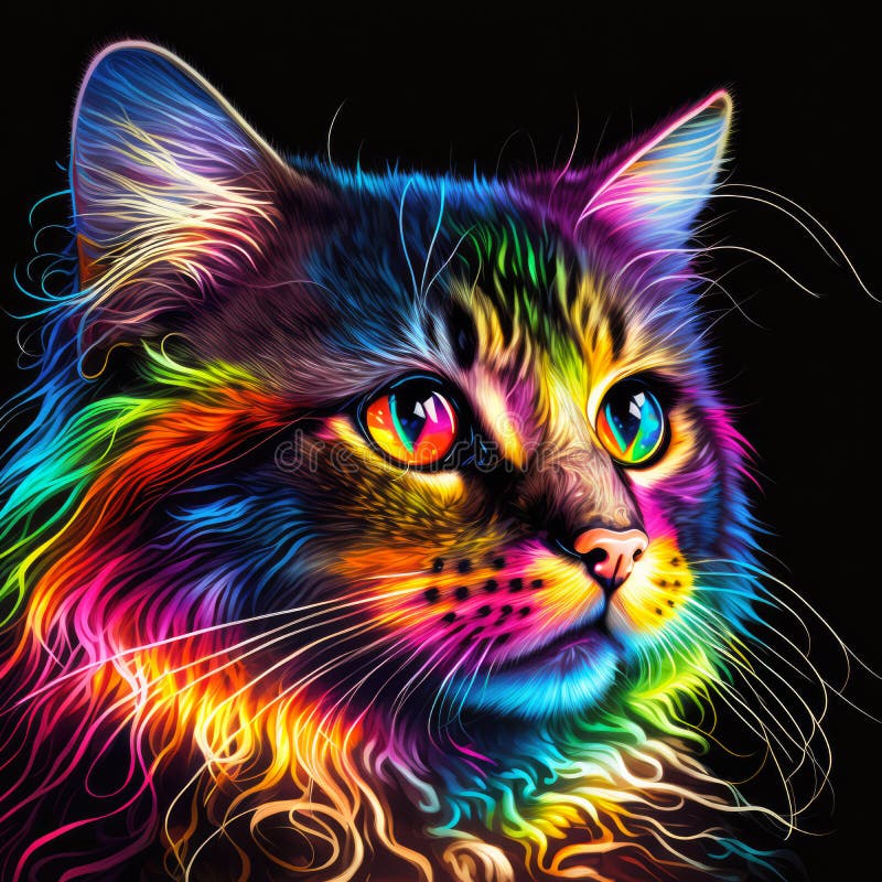 Technicolor Portrait of a Cat. AI Generated Stock Illustration ...