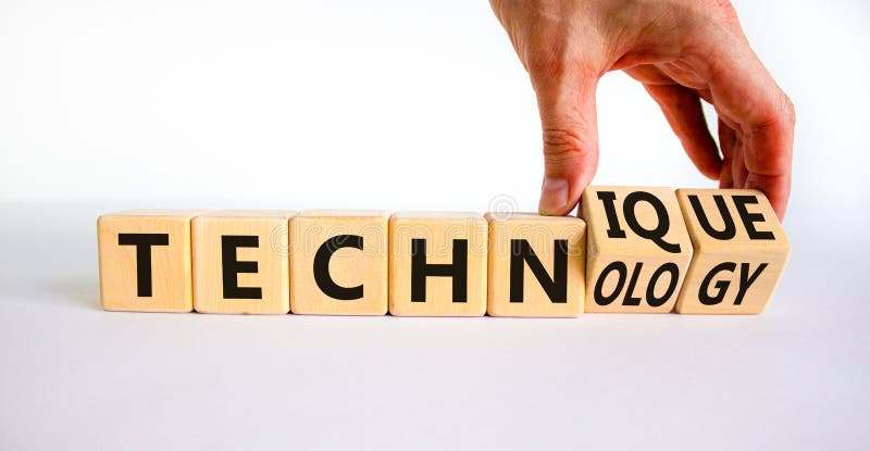 Technique and Technology Symbol. Businessman Turns Wooden Cubes and ...